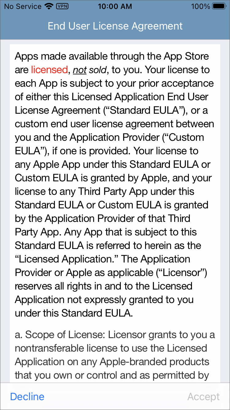 Completing the End User License Agreement (EULA)