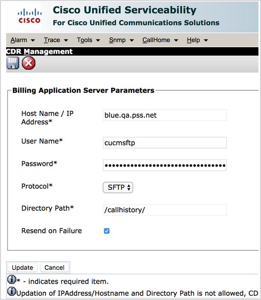 cucm cdr billing server