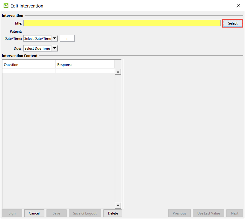 Documenting an Intervention from the Patient Flowsheet