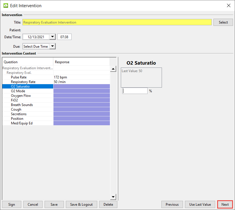 Documenting an Intervention from the Patient Flowsheet