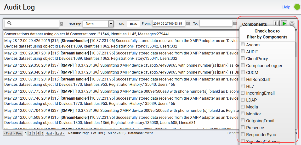 Filtering Audit Log Events by Component