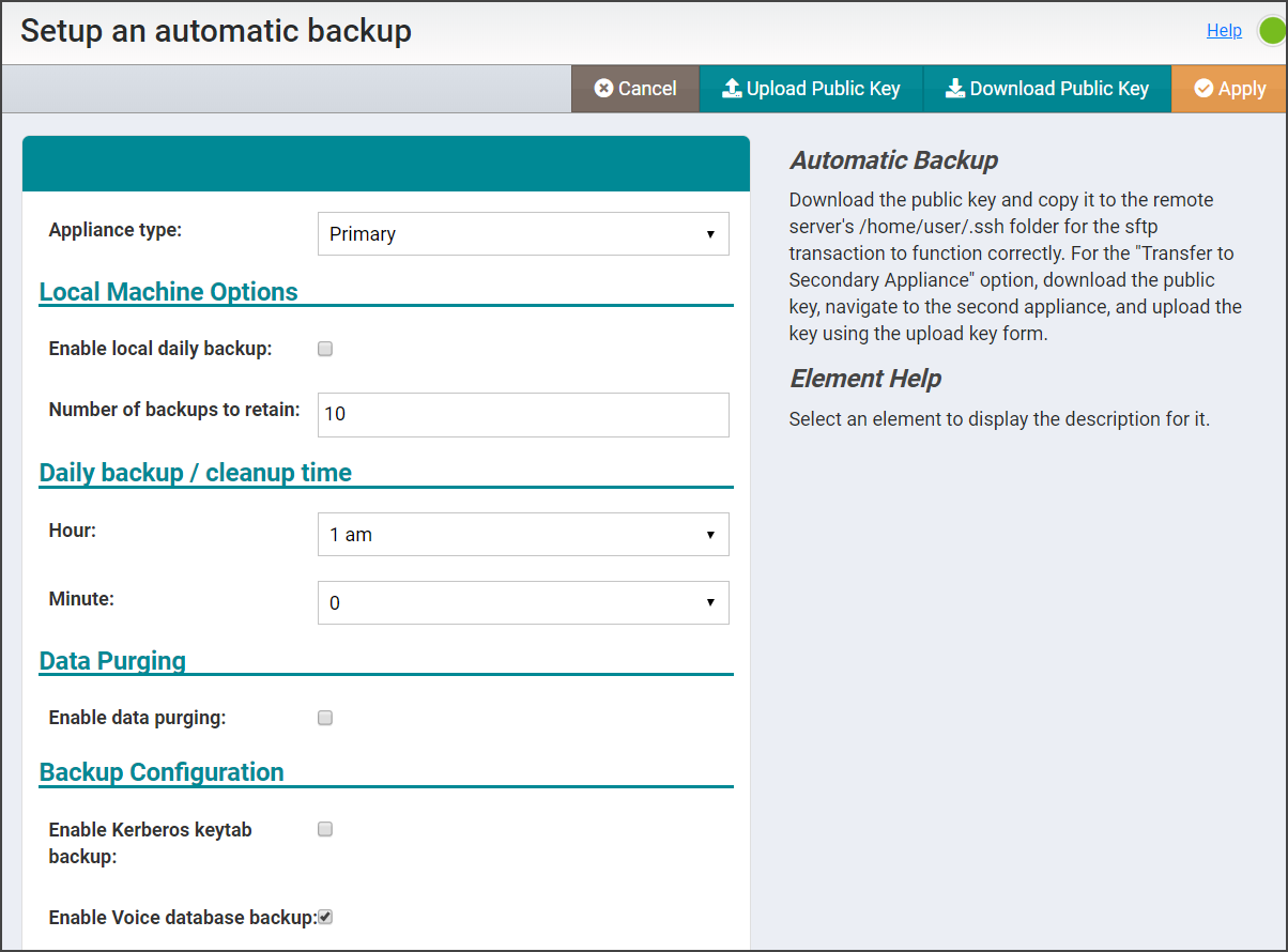 Configuring the Automatic Backup General Settings