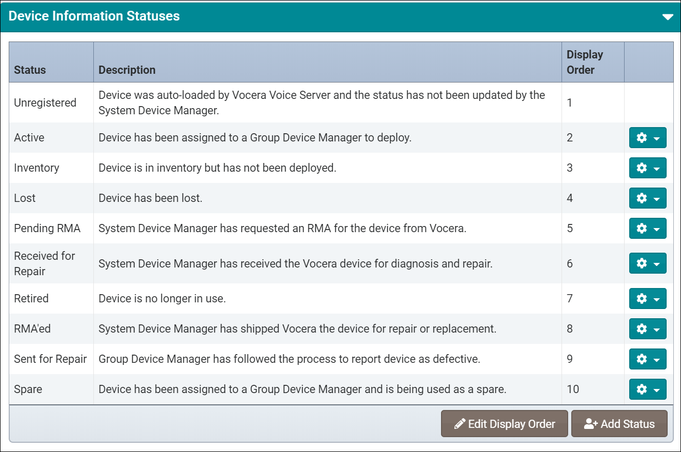 Viewing Device Information Statuses