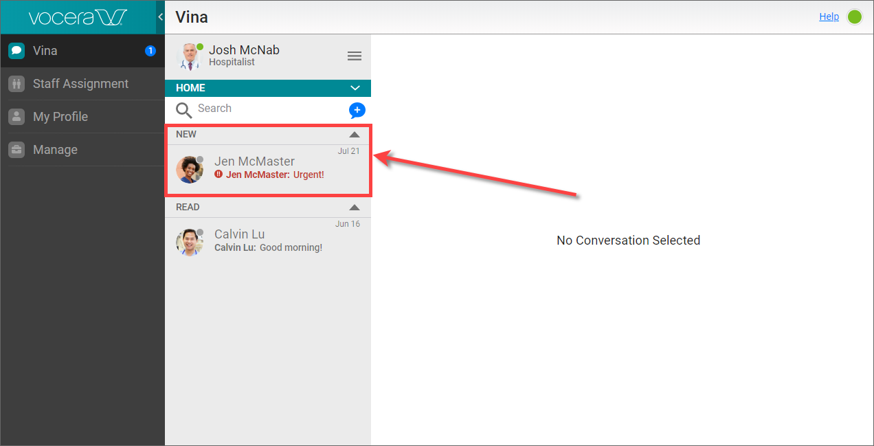 Conversations with Unread Messages in Vina Web