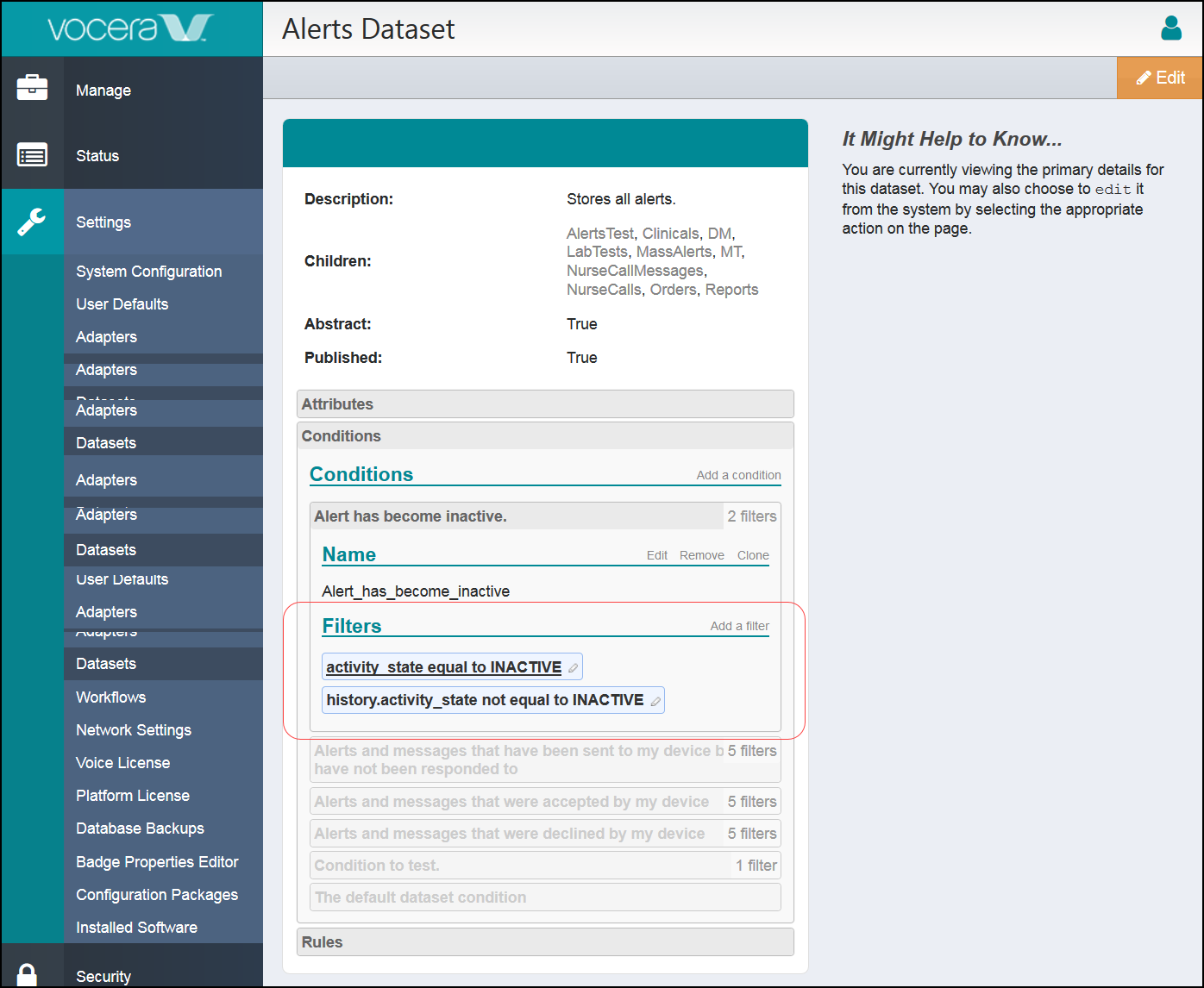 Configuring a Filter on a Condition in Vocera Engage