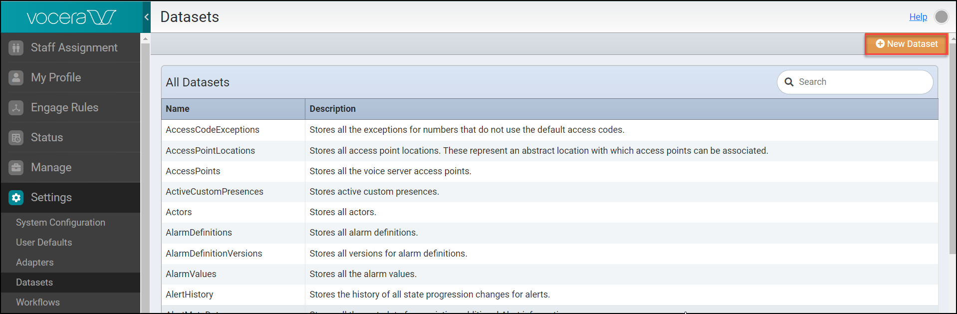 Dataset Configuration in Vocera Engage