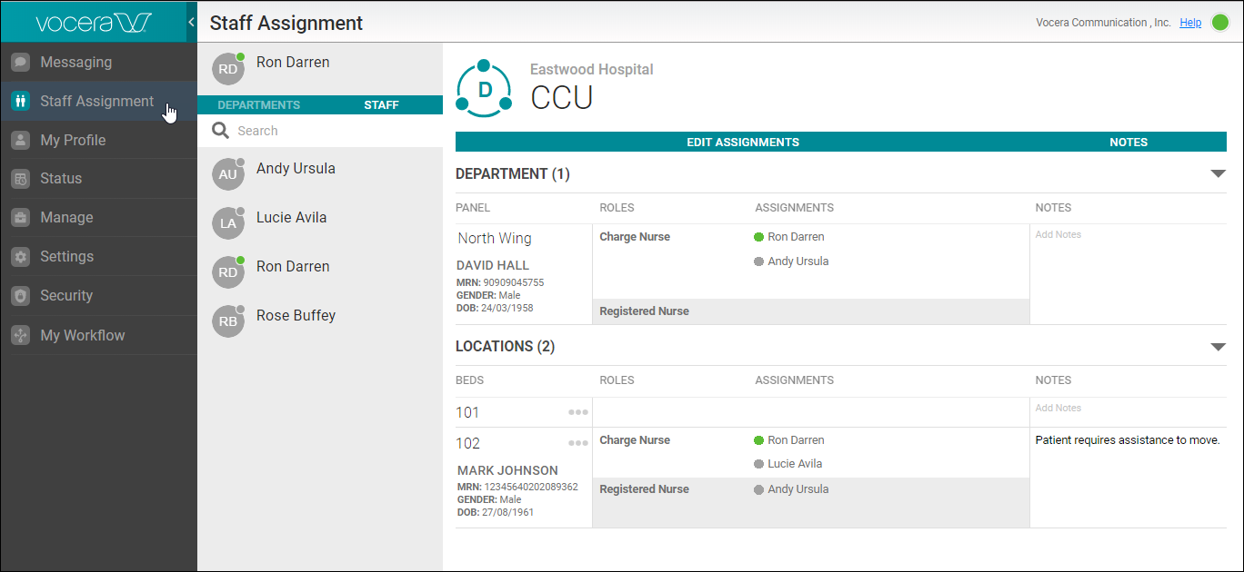 Logging Into Vocera Engage Staff Assignment