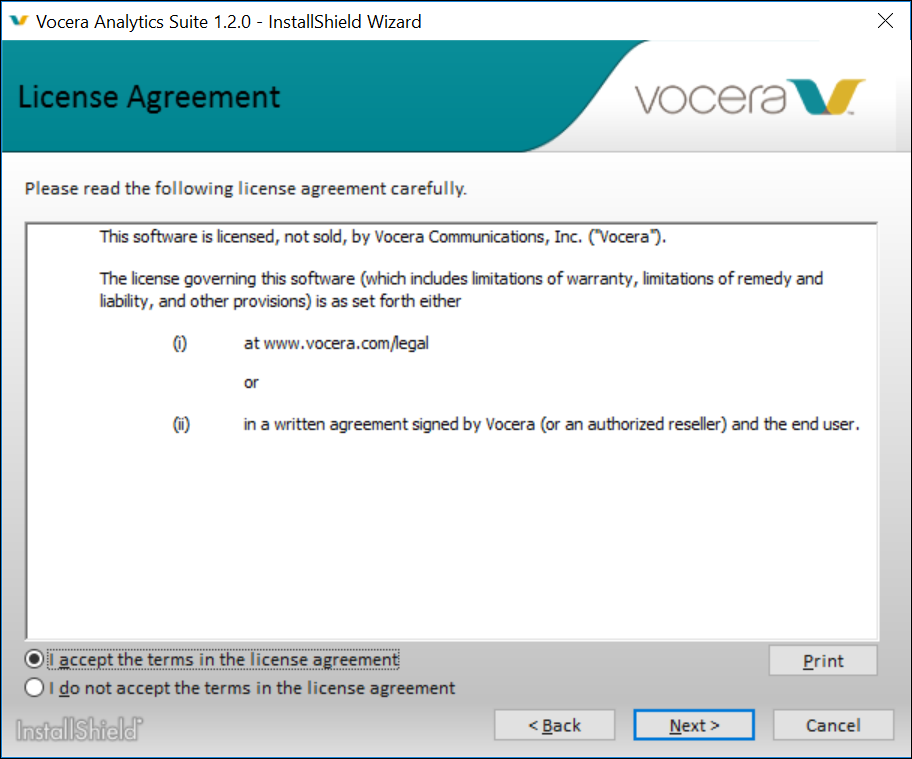 Installing Vocera Analytics Suite on the Analytics Server