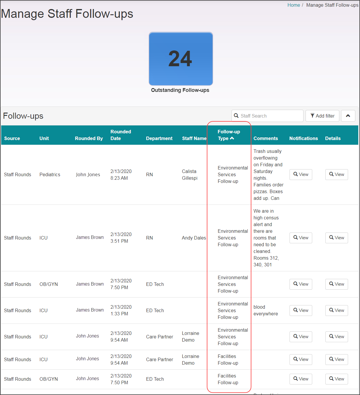 Accessing Staff Follow-up Requests