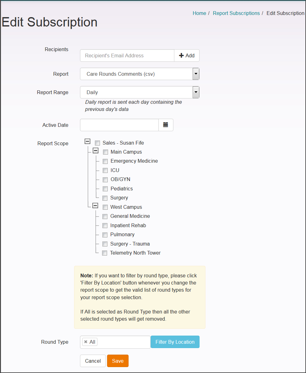 Editing a Report Subscription