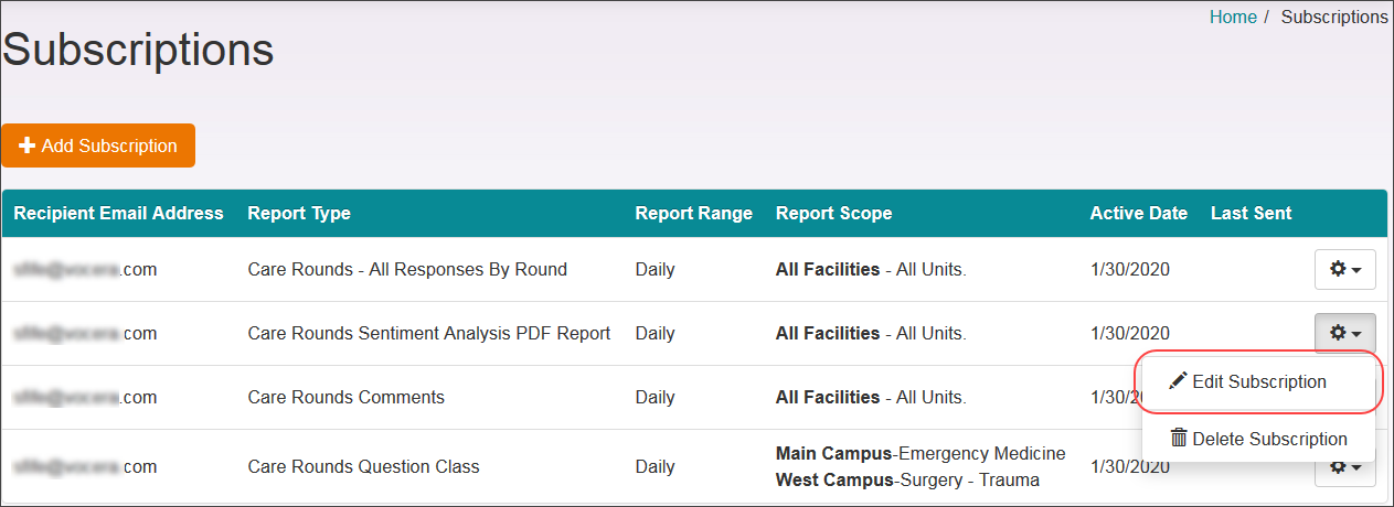 Editing a Report Subscription