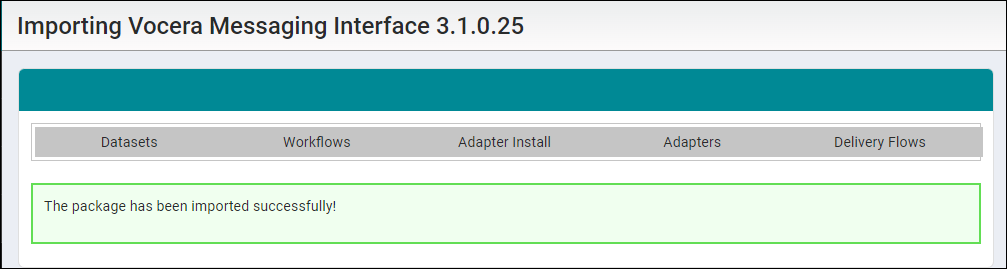 Importing the Vocera Messaging Interface Solution Package in Vocera Engage